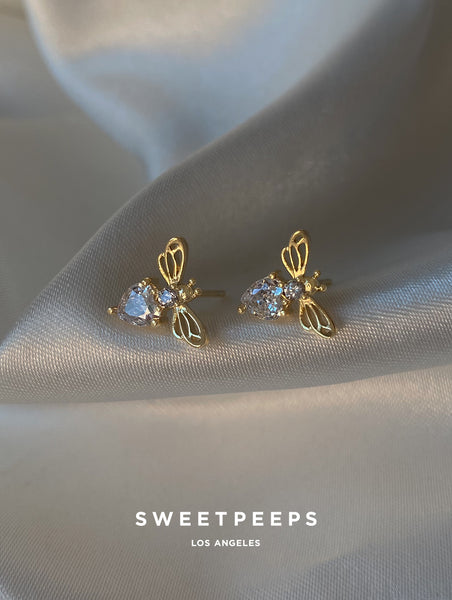 Tiny CZ Bee Studs (Bee Heart) – SP Inc.