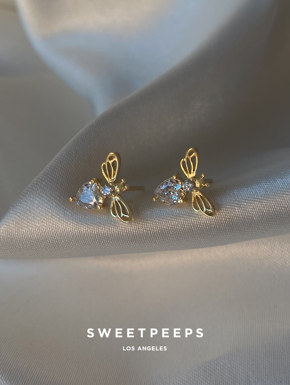 Tiny CZ Bee Studs (Bee Heart) – SP Inc.